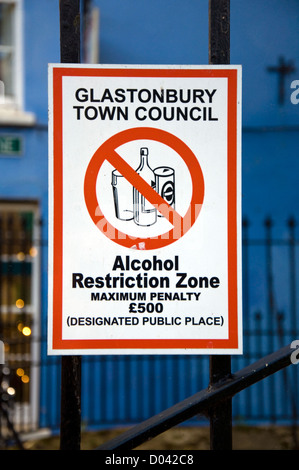Alcohol Restriction Zone sign by Glastonbury Town Council warning of ...