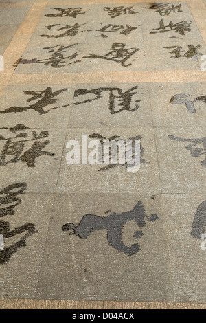 Art of water writing Chinese characters on the pavement of the street ...