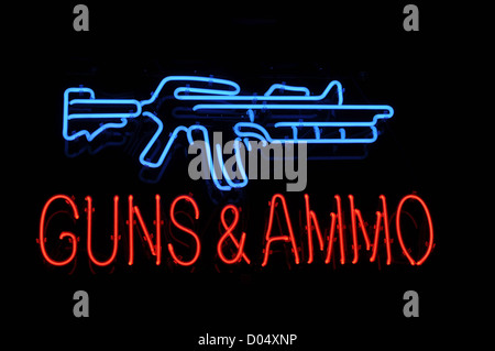 Isolated Gun and Ammo Neon Sign Stock Photo - Alamy