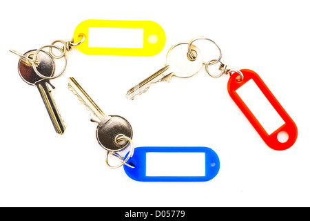 Keys with a blank tags, isolate on white background. Add your text on ...