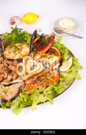 Assorted roast seafood and fish, a Spanish cuisine classic Stock Photo ...