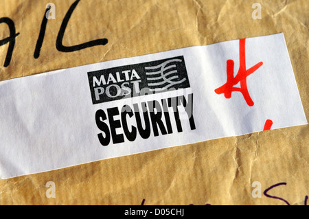SECURITY check sticker on mail package envelope from Malta Stock Photo ...