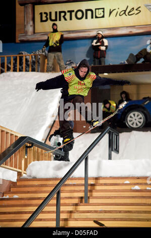 November 17, 2012, Tokyo, Japan - A street snowboarder slides down the ...