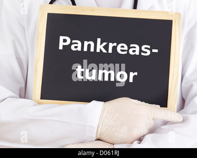 Doctor shows information: pancreatic cancer Stock Photo - Alamy