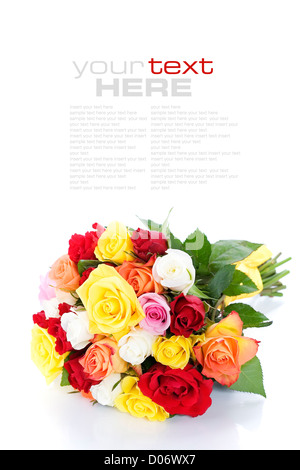 Bunch of multi-colored roses over white. Selective focus Stock Photo ...