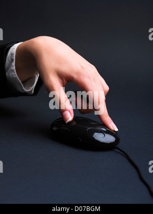 Computer work One-click management mouse hand Stock Photo - Alamy