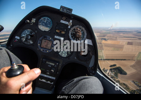Flight controls and dashboard instrument panel of vintage retro De ...