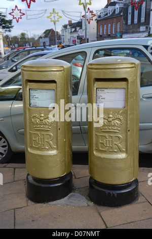 Gold post boxes, Stratford-upon-Avon, Warwickshire, UK Stock Photo - Alamy