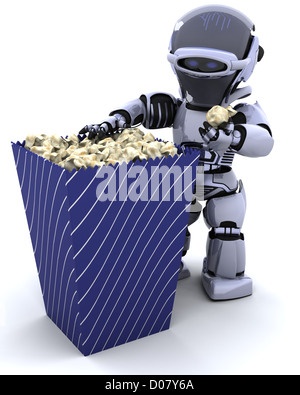 3D render of a robot with a box of popcorn Stock Photo - Alamy