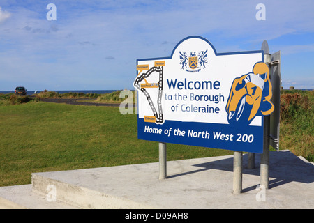 'Welcome to Coleraine Borough' sign on the Coast road near Portstewart ...