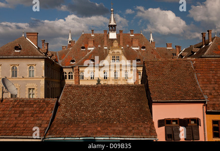 The ancient rooves of Sigishoara, medieval saxon city in Transylvania ...