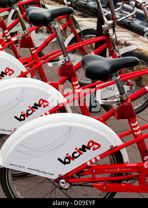 Bikes parked at a Bicing station used for community sharing of cycles ...