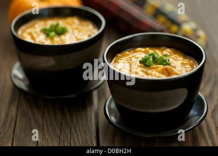 Sweet corn soup in a ceramic cup on wooden background.copy space Stock ...