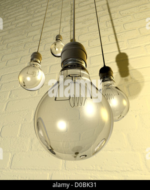 A regular unlit light bulb fitted into a light fitting with a cord ...