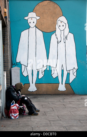 Mural on wall with Union Jack and Faith, Hope and Charity symbolised ...