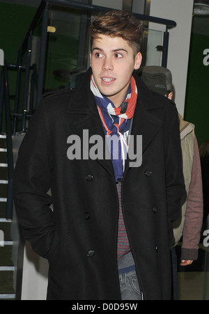 X Factor finalist Aiden Grimshaw leaving a recording studio and heading ...