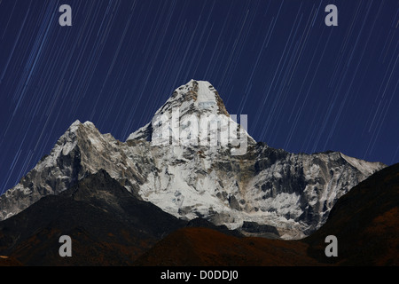 Night View With Star Trails; Ama Dablam, Dingboche, Nepal Stock Photo ...