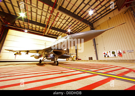 F-16, loaded with live weapons, in alert hangar, Buckley Air Force Base ...