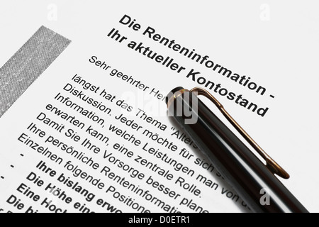 Detail photo of a letter with the annual pension information, German ...