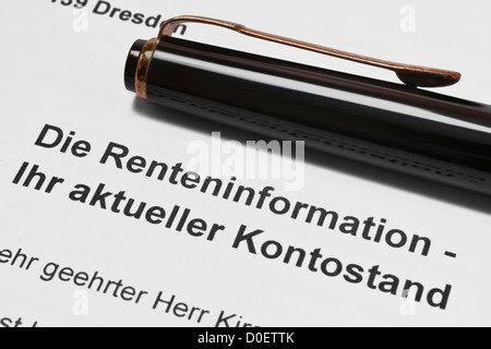 Detail photo of a letter with the annual pension information, German ...