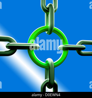 Green Link Chain Shows Strength Security Stock Photo - Alamy