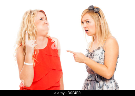 Two angry women fighting isolated on a white background Stock Photo - Alamy