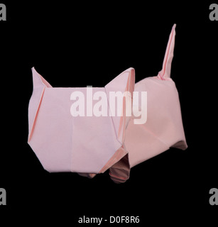 Pink paper cat origami isolated on a white background Stock Photo - Alamy