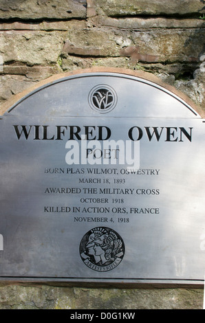 Memorial to Poet Wilfred Owen in the Town of Oswestry His Birthplace Shropshire England Stock ...