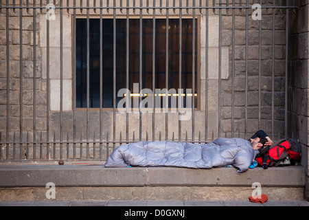 Homeless man sleeping, Barcelona, Spain Stock Photo - Alamy