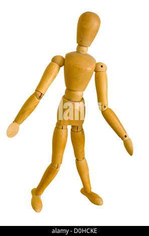 Wooden human model on white background. Mini mannequin Stock Photo - Alamy