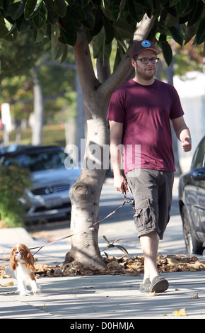 Seth Rogen takes his dog for a walk in West Hollywood Los Angeles ...