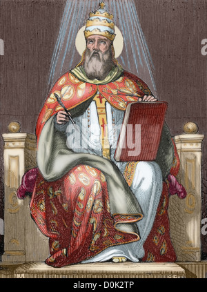 Saint Damasus I, (304-384). Roman pope (366-384). Engraving by Capuz ...