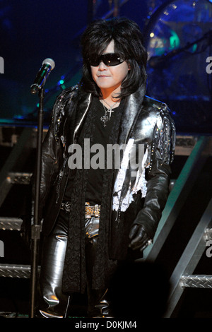 Toshimitsu 'Toshi' Deyama of 'X Japan' performing on stage at Massey ...