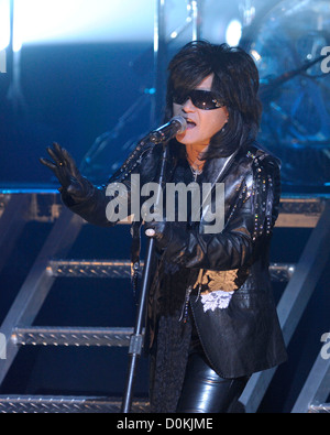 Toshimitsu 'Toshi' Deyama of 'X Japan' performing on stage at Massey ...