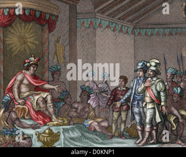 Atahualpa (1497-1533). Inca Emperor. Capture of the Inca ruler by the ...
