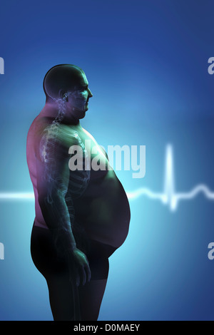 Human skeleton layered over man's body to reveal the severity of his ...