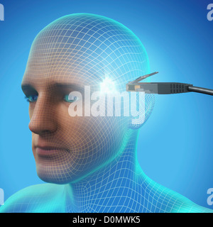 Diagram showing a LAN cable entering a socket on the side of a human ...