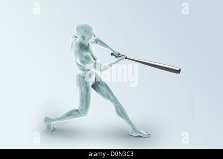 Male figure swinging a baseball bat. The internal anatomy is visible ...