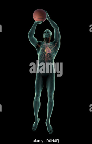 Male figure jumping with a basketball about to take a shot. The ...