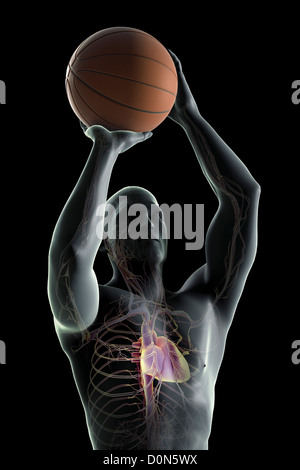 Male figure jumping with a basketball about to take a shot. The ...