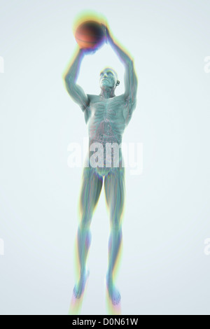 Male figure jumping with a basketball about to take a shot. The ...