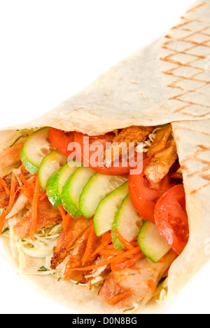 Doner kebab closeup on a white background Stock Photo - Alamy
