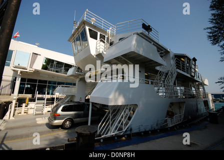 The worlds shortest ferry ride at 120m (400 feet) loaded with cars and ...