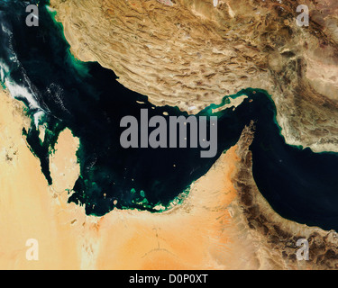 Satellite view of Qatar and Bahrain. This image was compiled from data ...