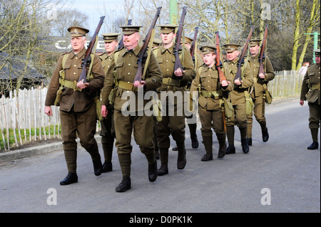 Group of WW1 British reenactment group demonstrate Army drill Stock ...