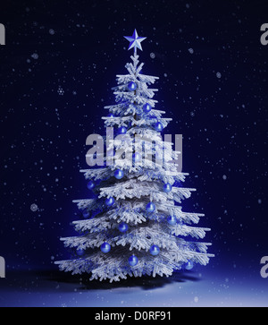 3D illustration. Christmas decoration. White Christmas tree with silver ...