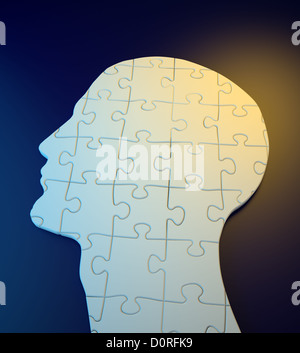 Jigsaw puzzle human head, blue background Stock Photo - Alamy