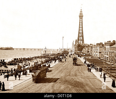 England, Lancashire, Blackpool, Victorian trams still run up and down ...