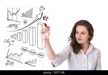 Young business woman drawing diagrams Stock Photo - Alamy