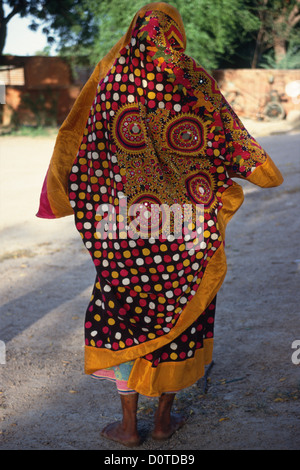 Traditional Rabari tribal embroidered fabrics Kutch Gujarat state India ...